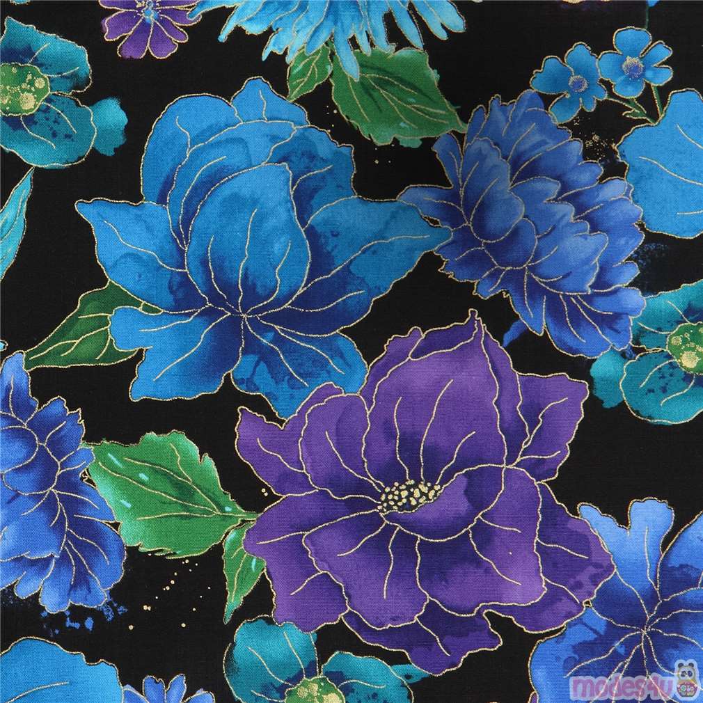 Tela Negra Con Adornos Metalizados Y Flores De Timeless Treasures