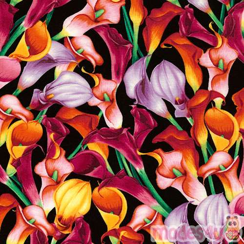 black fabric with calla lily flower by Timeless Treasures Fabric by ...