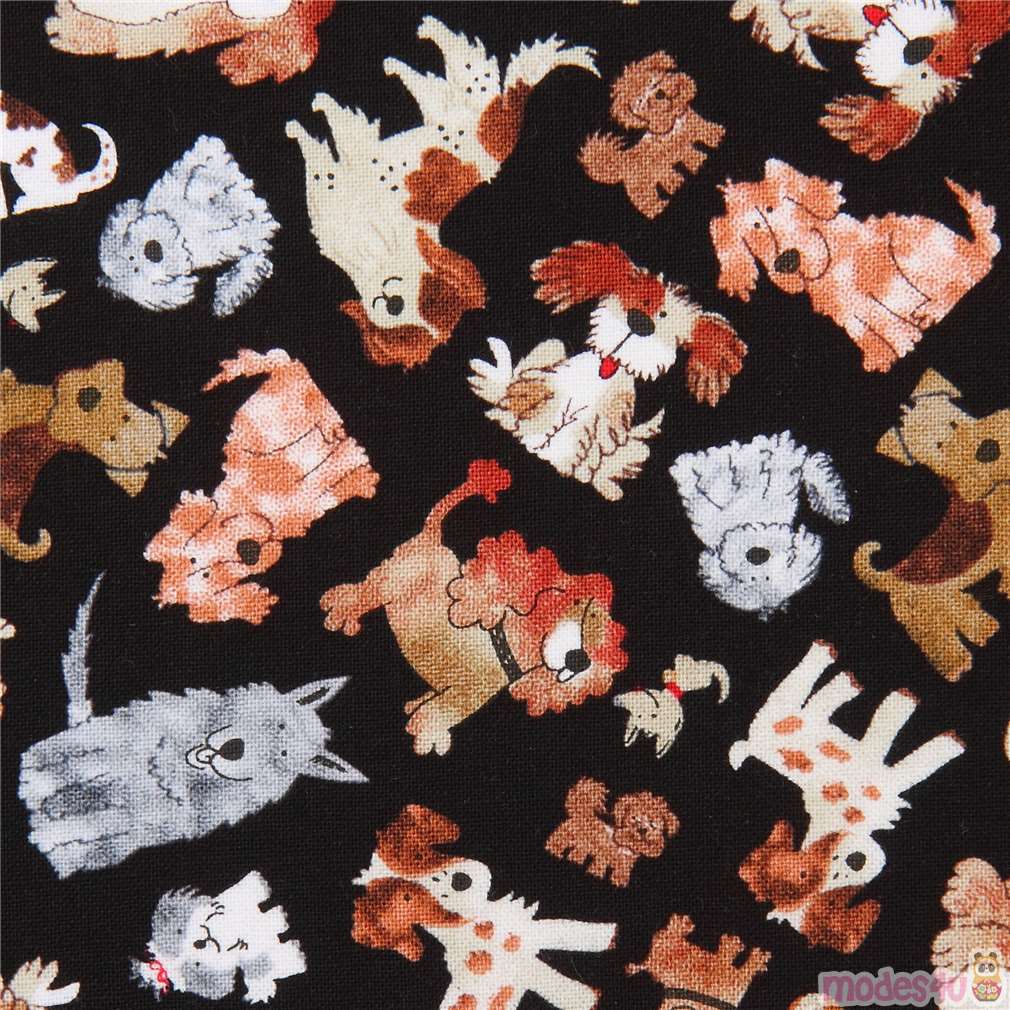 black fabric with cute funny small dog animal by Timeless Treasures ...