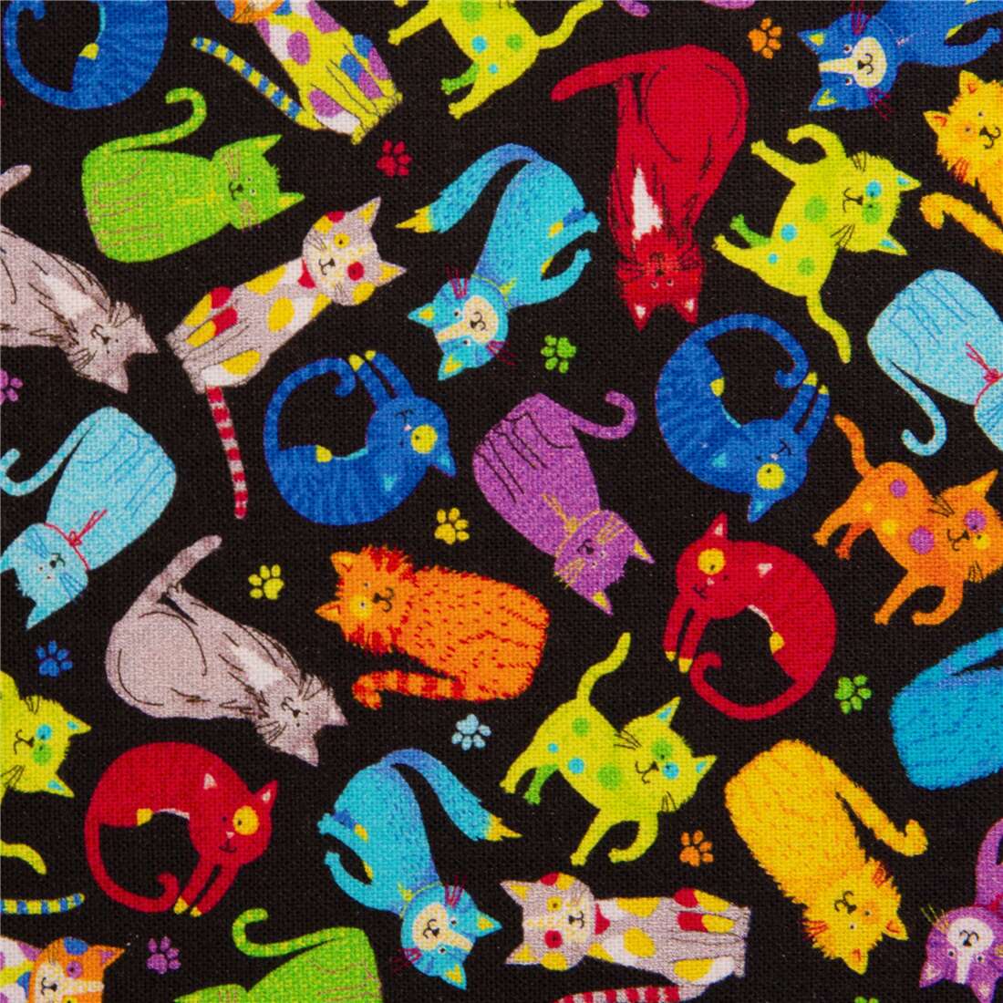 Crazy for Cats Tumbling Colourful Kitties Fabric by Timeless Treasures ...