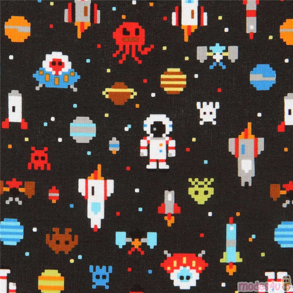 Remnant 38 cm - black pixel space themed Cosmo fabric - modes4u