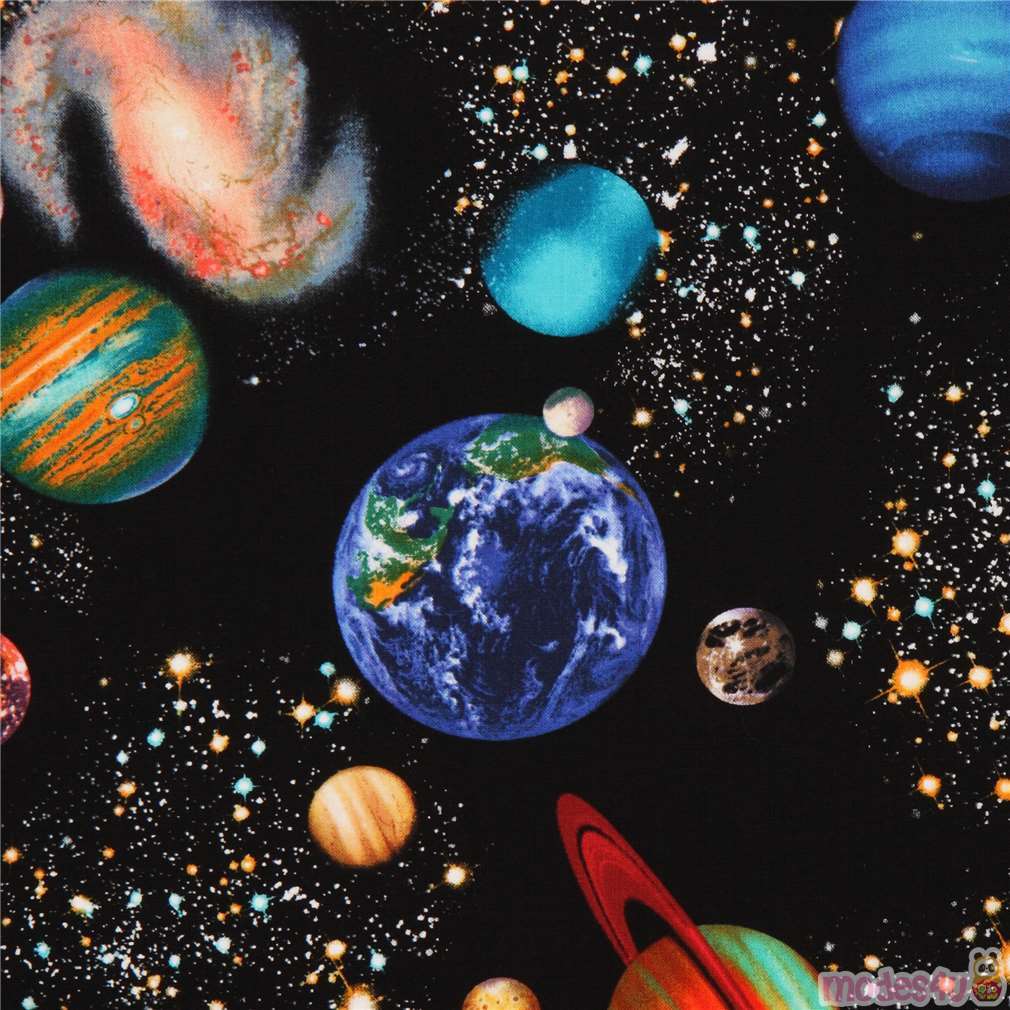 Remnant (45 x 112 cm) - black space fabric with planets by Timeless ...