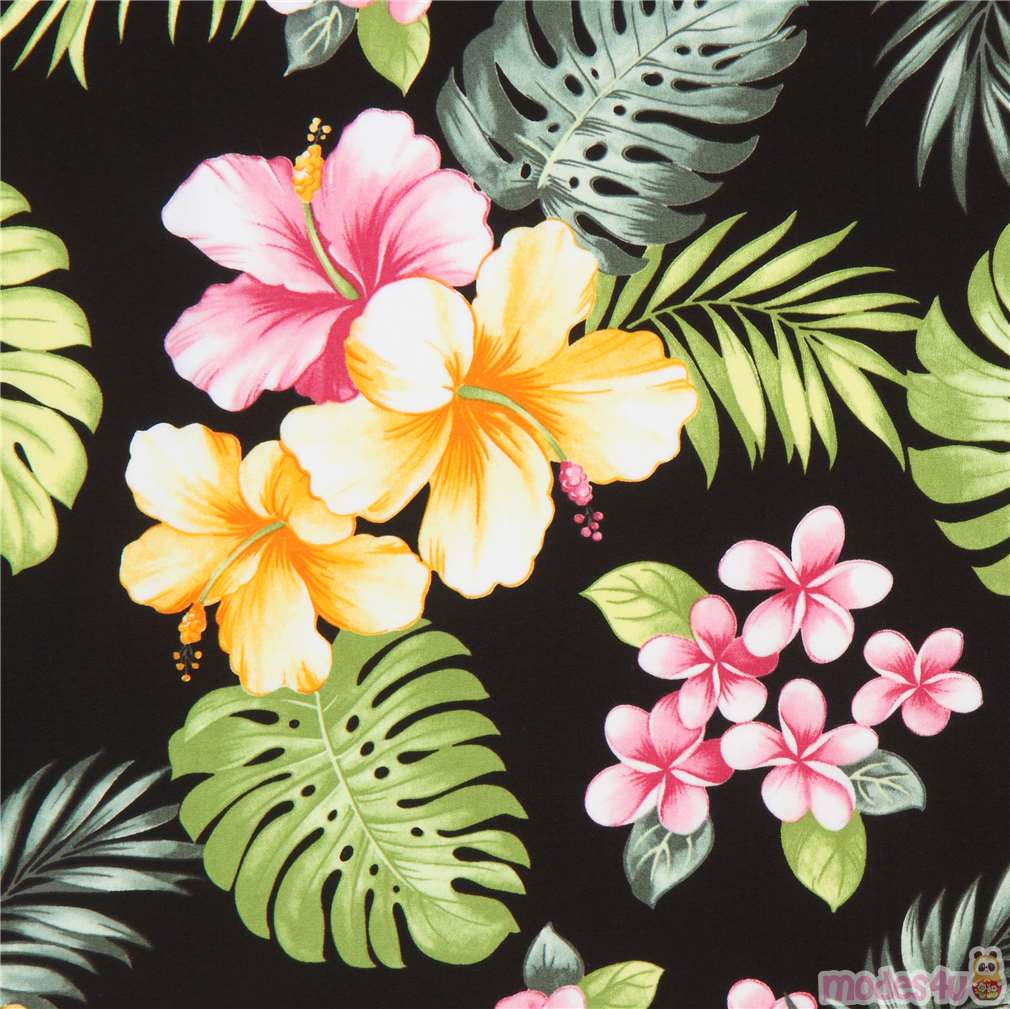 black tropical flower quilting fabric by Trans-Pacific Textiles Fabric ...