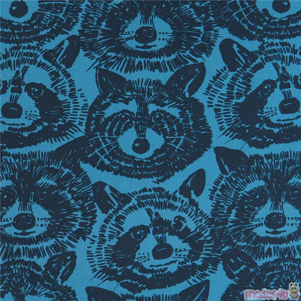 blue Alexander Henry fabric raccoon Rocky Raccoon Fabric by Alexander ...