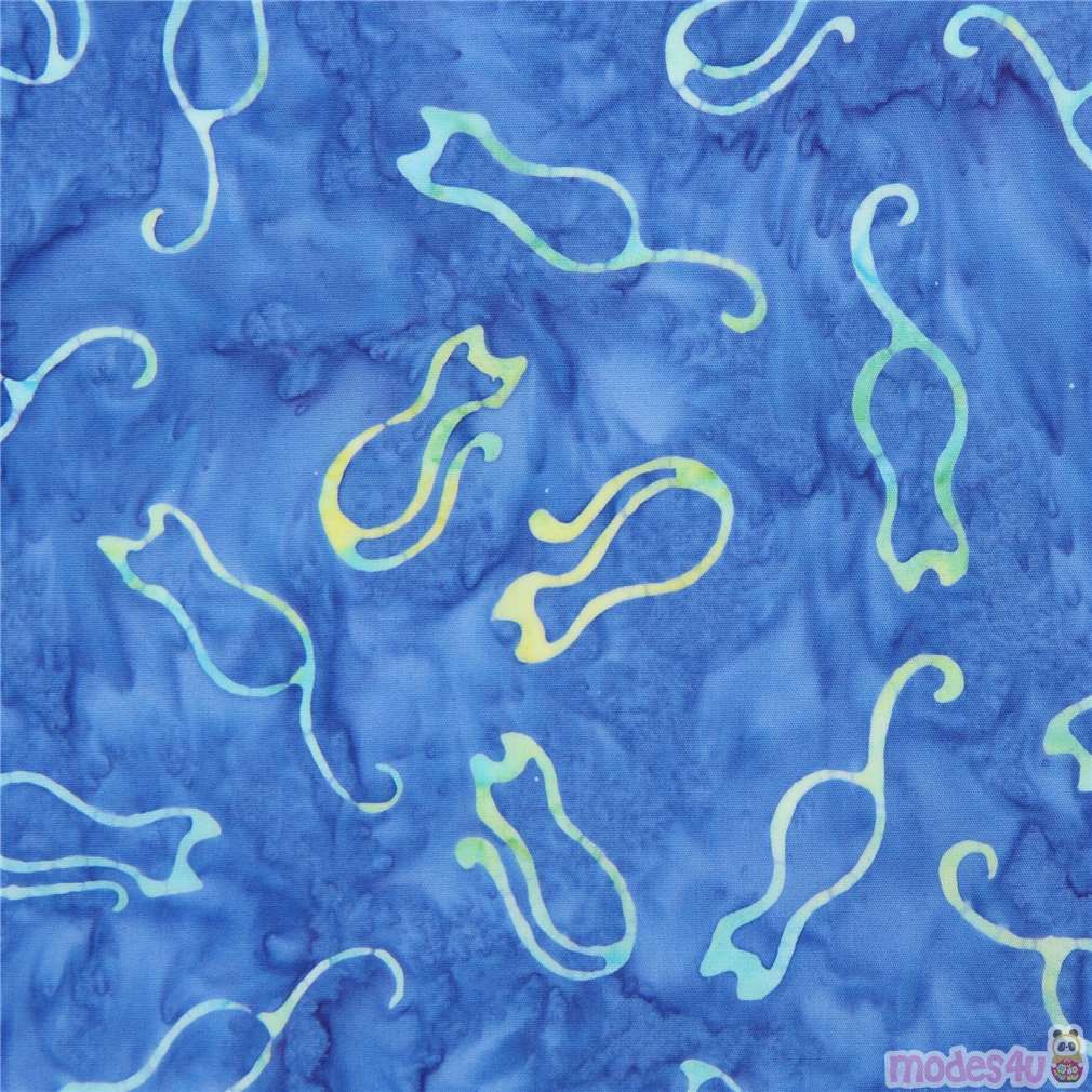 Fat Quarter (50 x 56 cm) - blue batik fabric with cats by Timeless ...