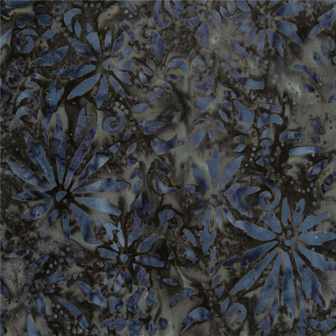 Tela batik azul con flores tallos punteados tonos grises de Timeless ...