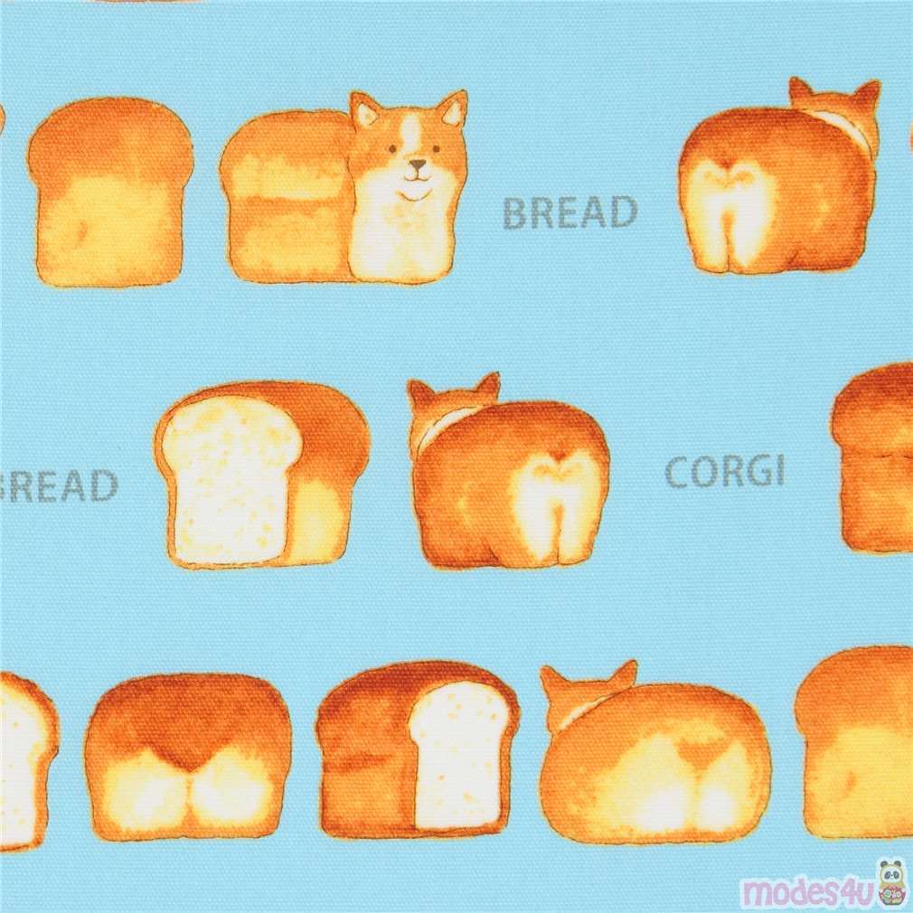 blue bread and corgi Kokka oxford fabric from Japan Fabric by Kokka ...