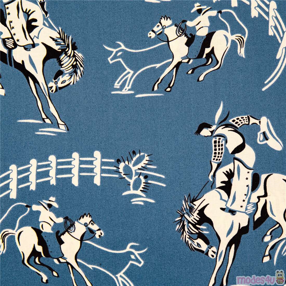 blue cowboy and horse fabric by Alexander Henry Fabric by Alexander ...