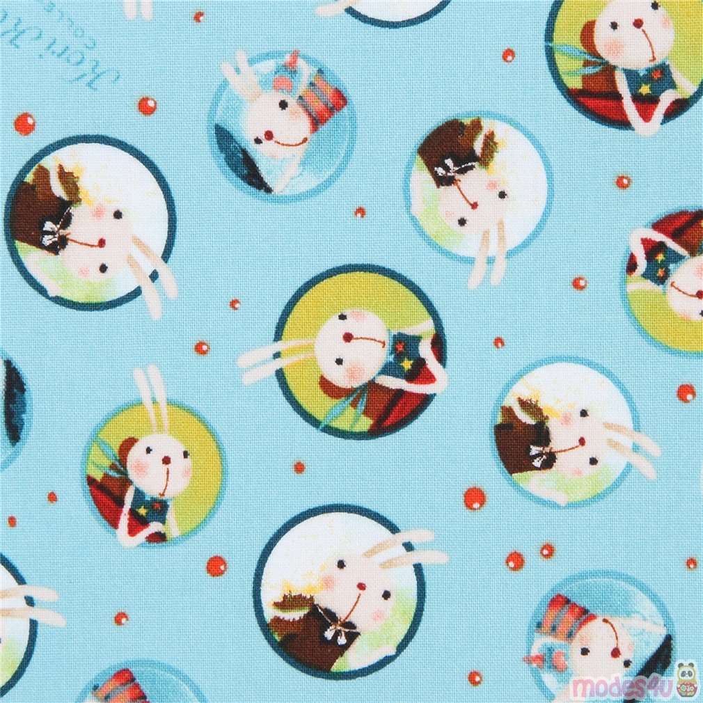 blue fabric circle cute bunny rabbit dot Quilting Treasures Fabric by ...