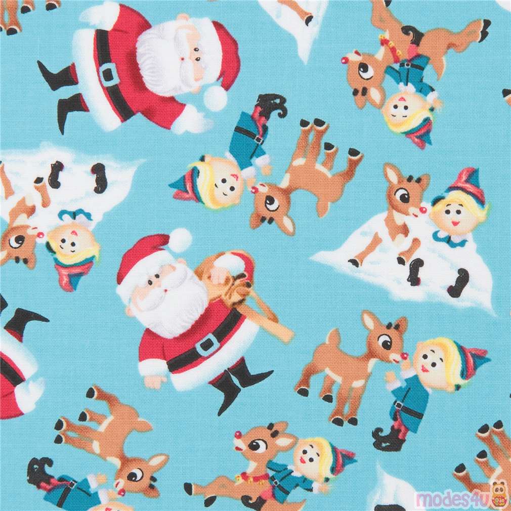 blue fabric santa reindeer Christmas Quilting Treasures Fabric by ...