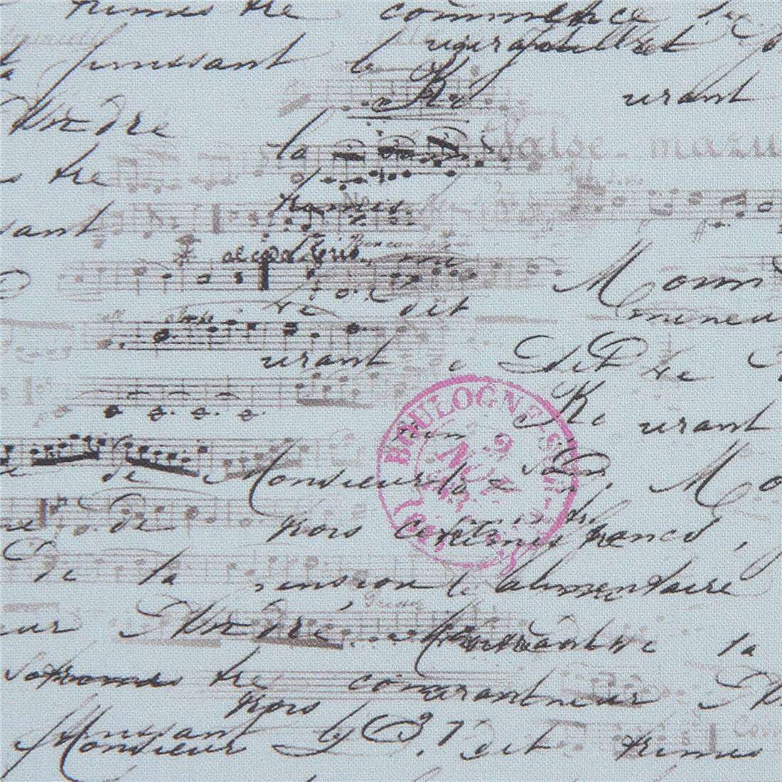 blue fabric with retro cursive writing text by Michael Miller - modeS4u