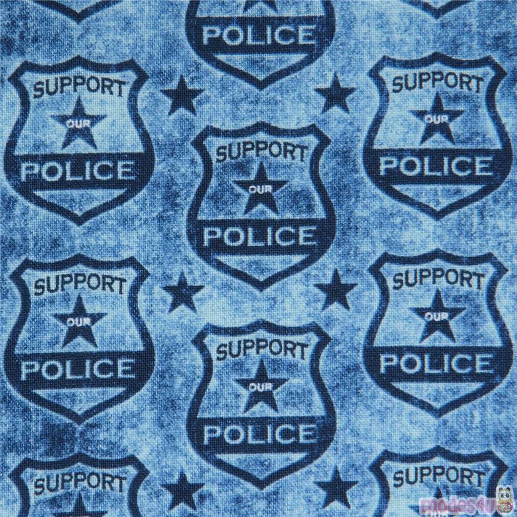 blue fabric with support police badge Quilting Treasures - modeS4u ...
