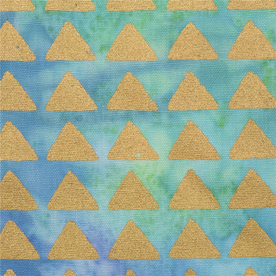 Batik Tie Dye Metalic Gold Triangles Blue Green Fabric by Michael ...