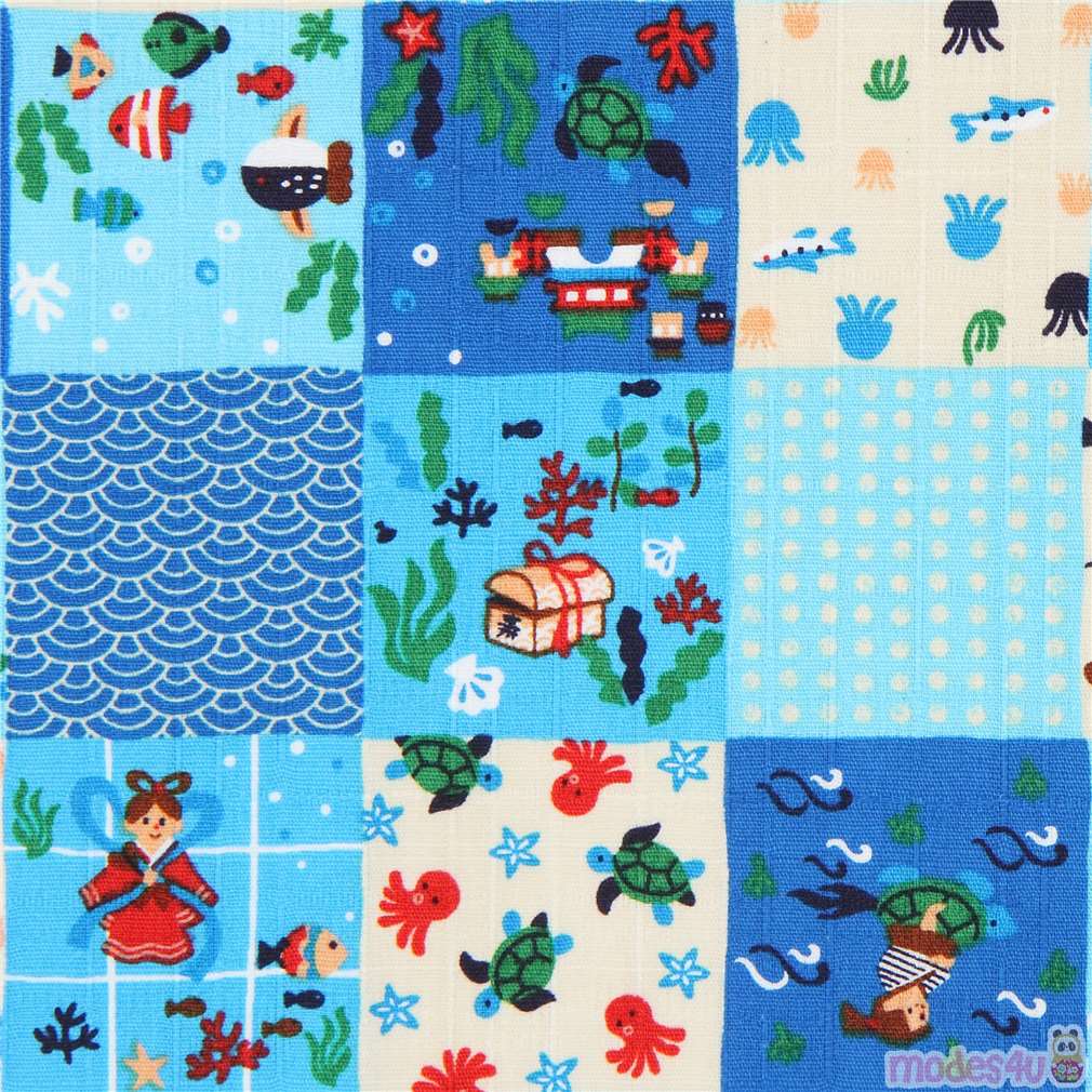 blue structured square pattern Kokka Dobby fabric Fabric by Kokka - modes4u