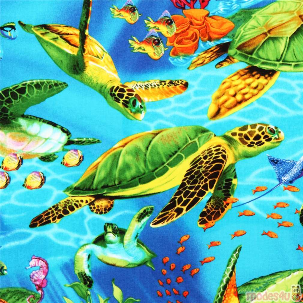 blue underwater sea turtle animal fabric Timeless Treasures - modeS4u
