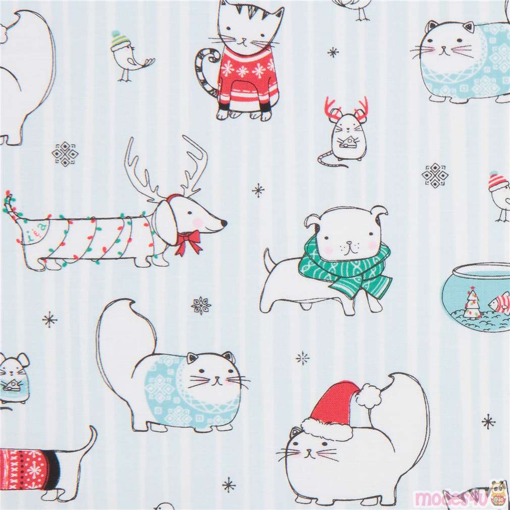 light blue white stripe fabric cat dog animal Christmas Ink & Arrow ...