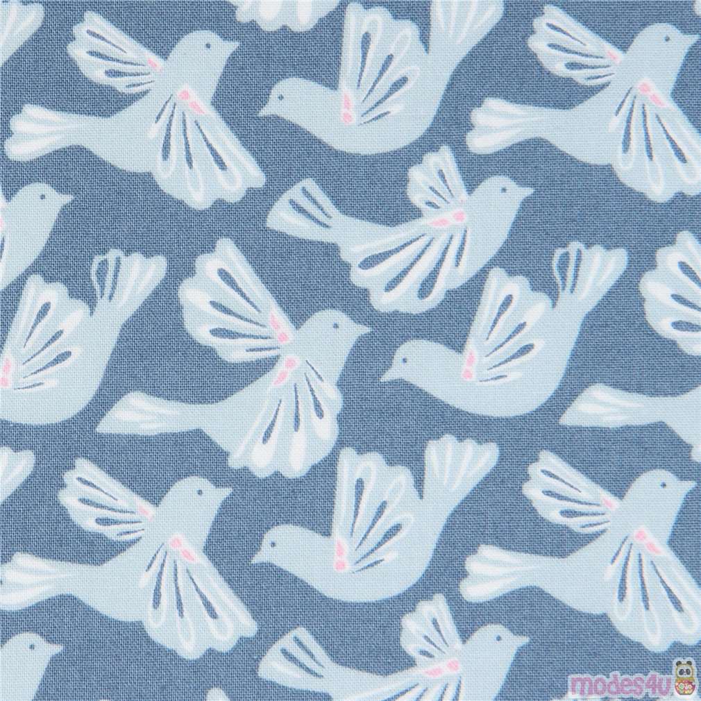 blue with light blue bird fabric Moda Fabrics Fabric by Japanese Indie ...