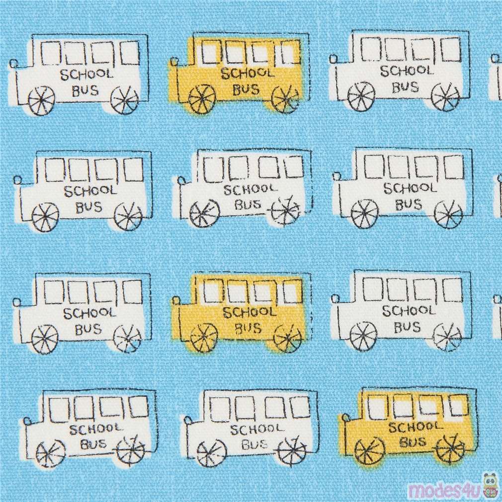blue with school bus transport vehicle oxford fabric by Kokka Fabric by ...