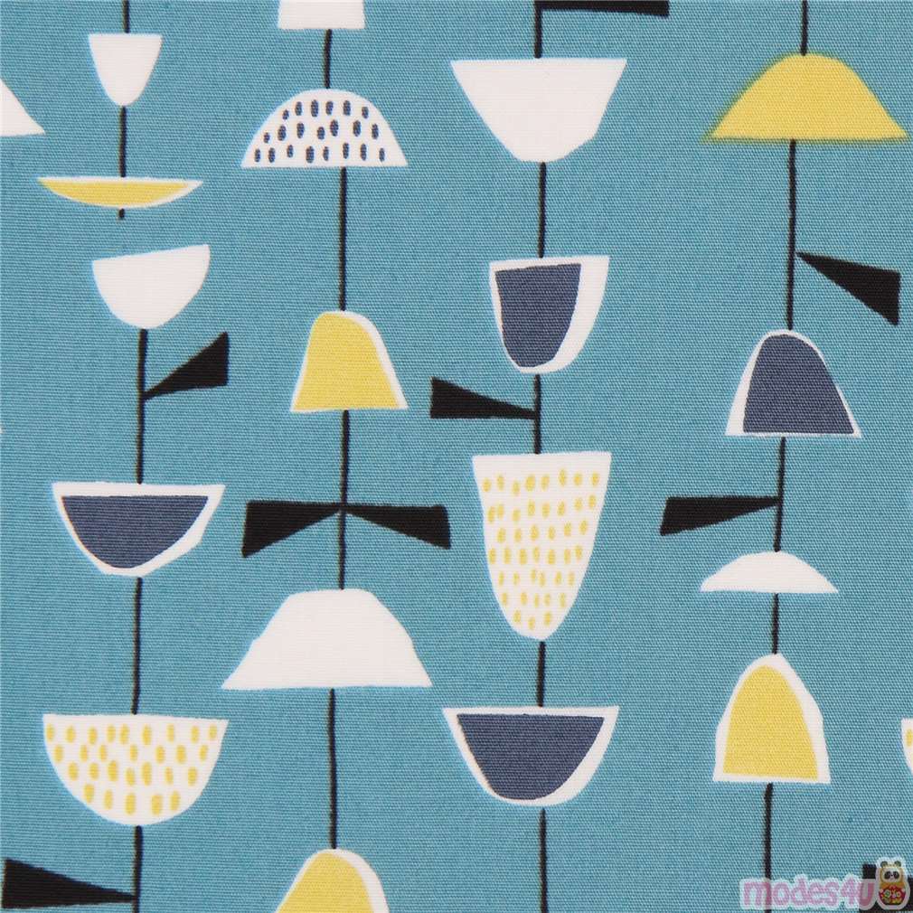 blue with white dark blue chartreuse flower organic fabric monaluna USA ...