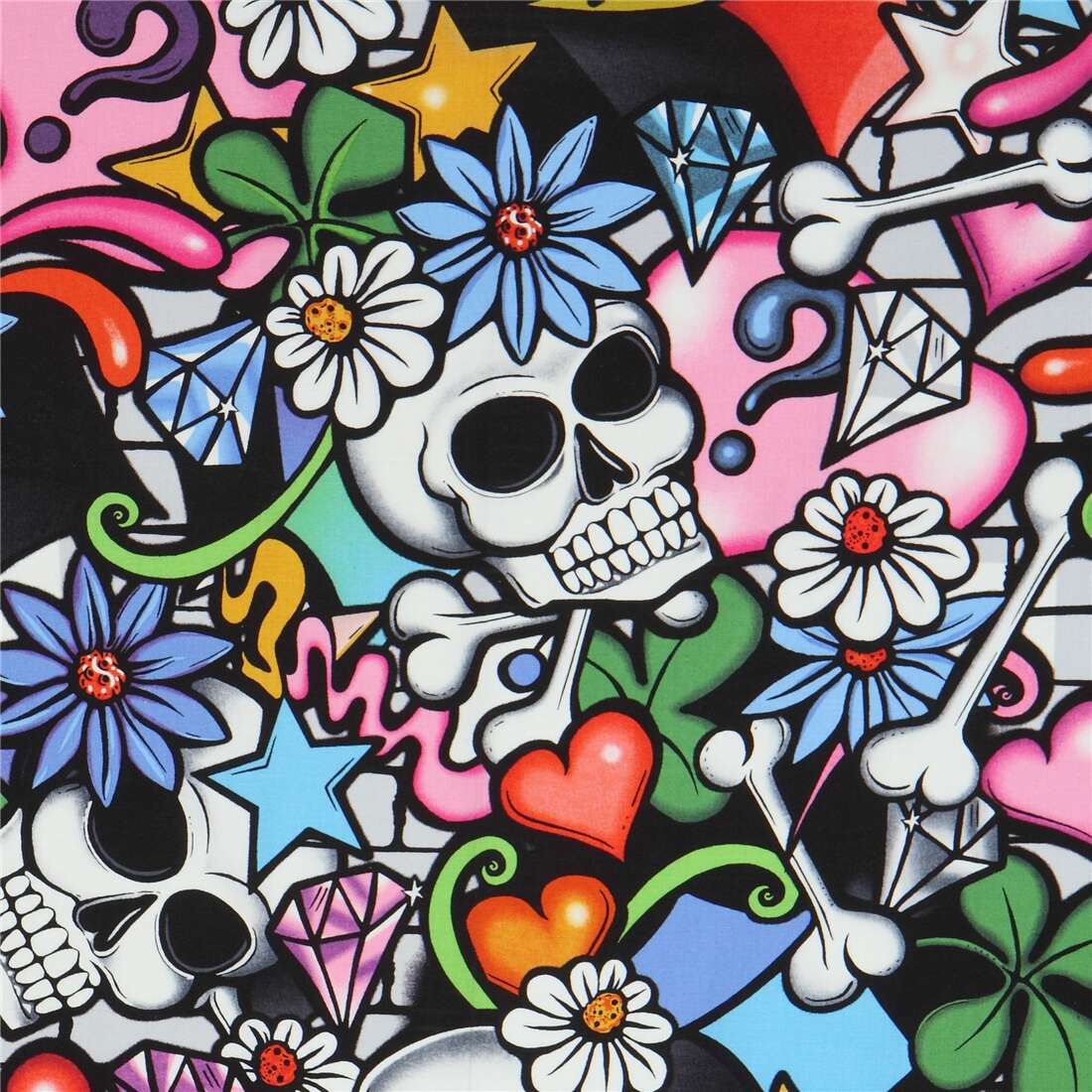 Remnant (30 x 114 cm) - bone skull colorful fabric Alexander Henry USA ...