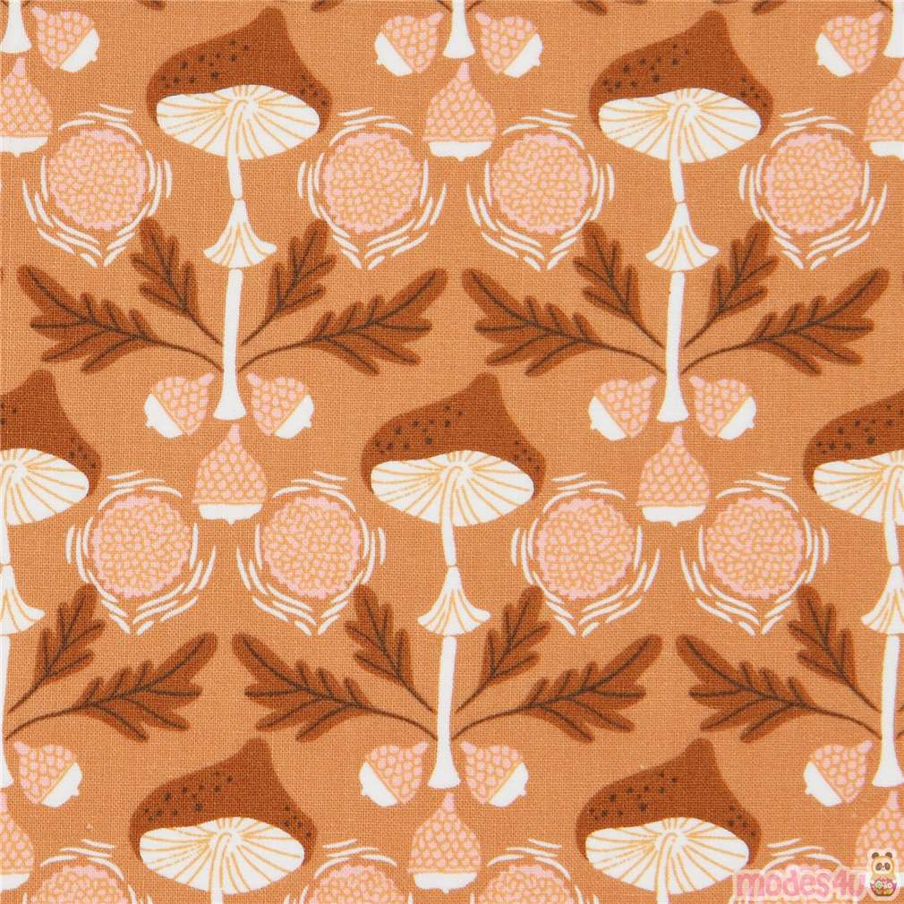 Brauner Stoff mit Pilzen Eicheln Blättern von Dear Stella Fabric by ...