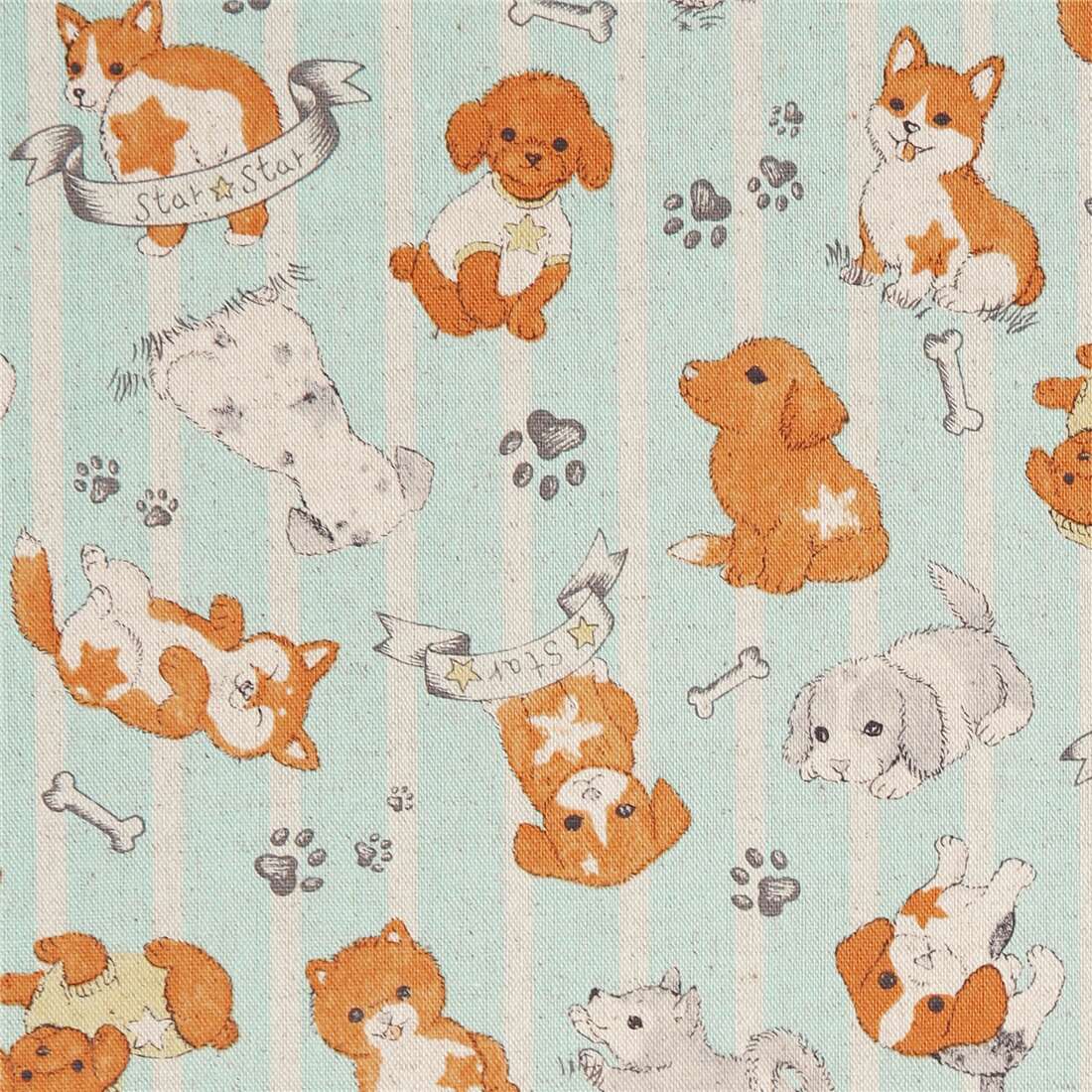 Kawaii Puppy Dogs Paws and Stripes Poodle Shiba Fabric by Kokka - modes4u