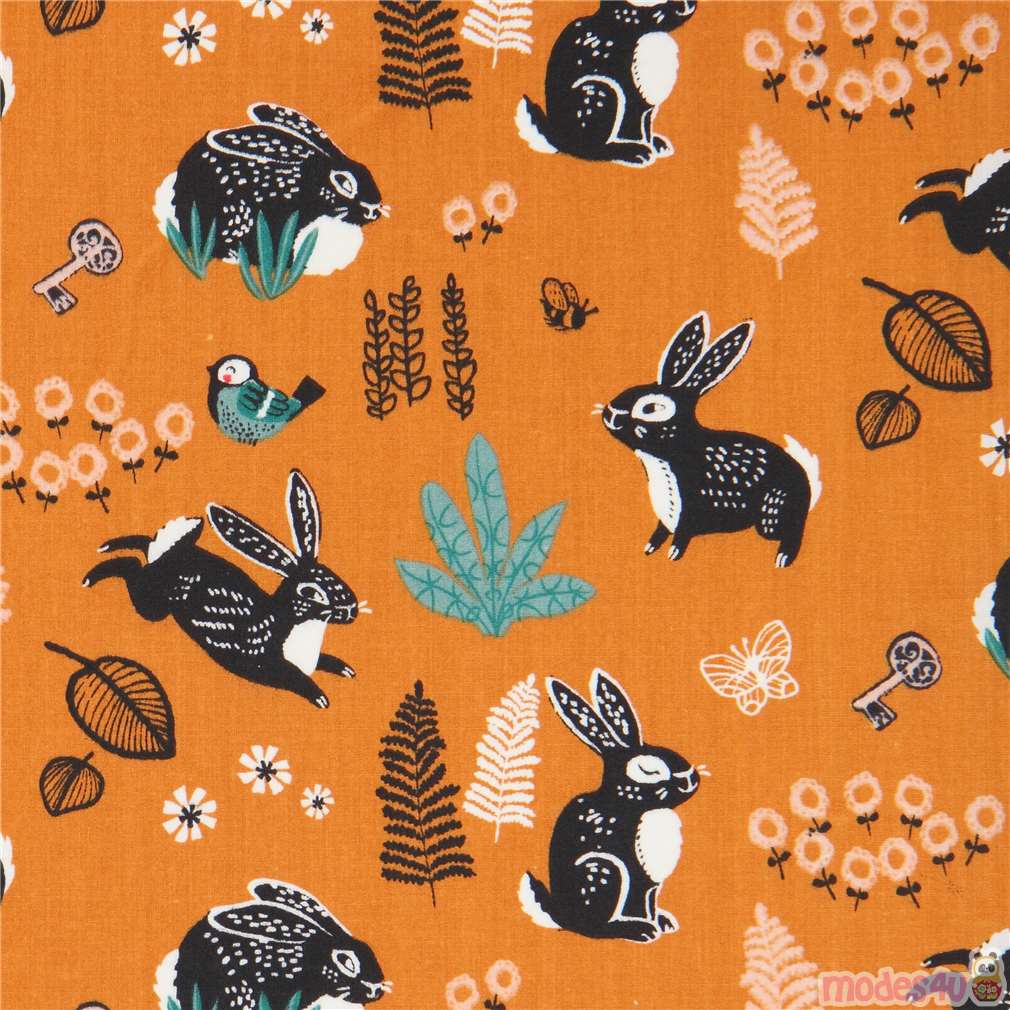 Brauner Bio-Popeline mit schwarzen Hasen von birch Fabric by Birch ...