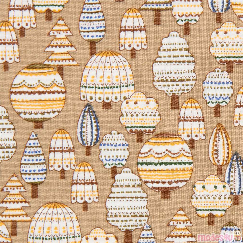 brown with tree poplin fabric by Cosmo from Japan Fabric by Cosmo - modes4u