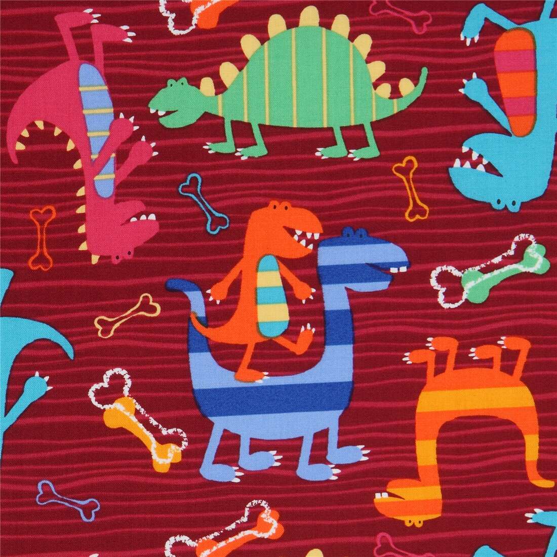 burgunderrot Dino Dudes Dinosaurierstoff Fabric by Michael Miller - modeS4u