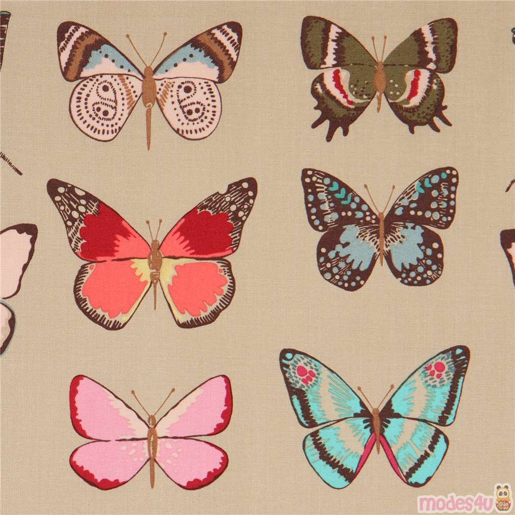 Remnant 25 cm - butterfly insect Alexander Henry brown fabric El Tiempo ...
