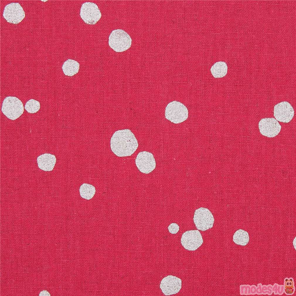 canvas fabric in dark pink and with metallic silver dots by echino ...