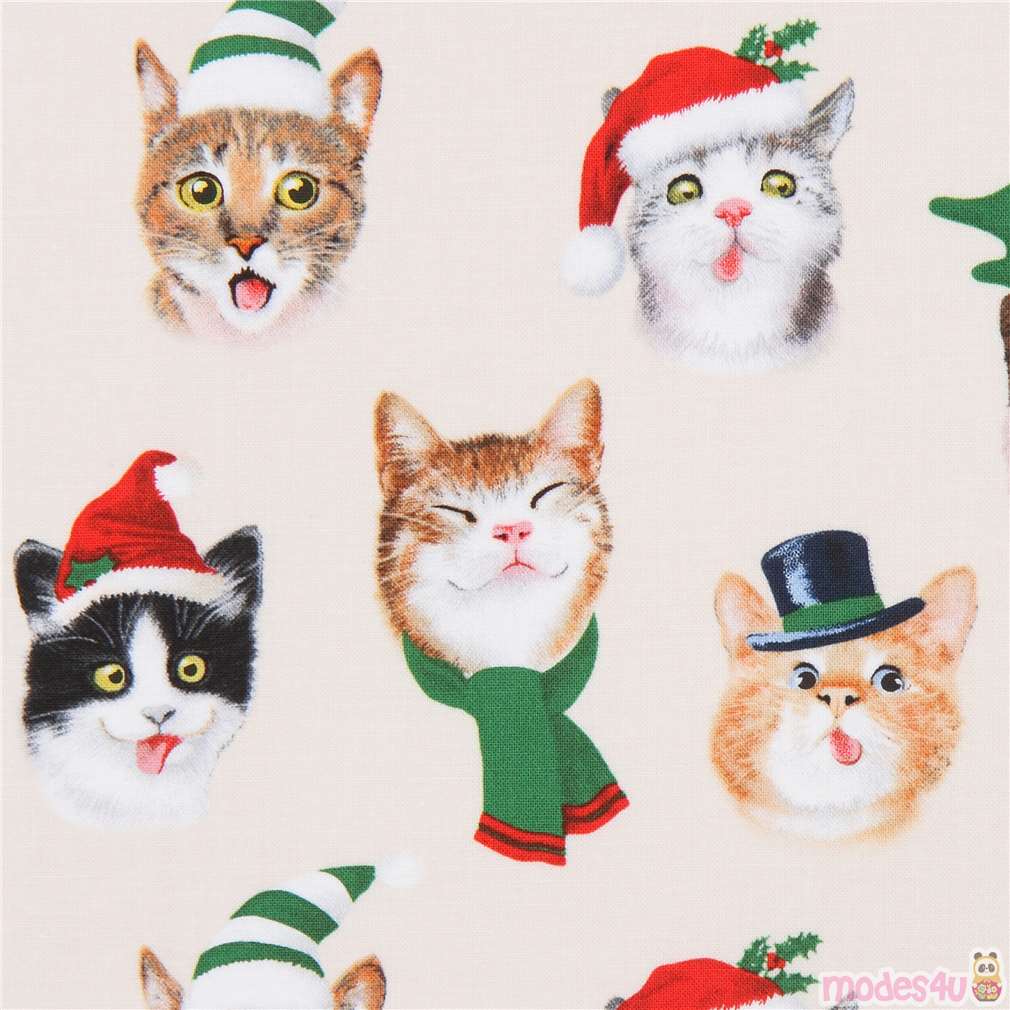Remnant 42 cm - cat animal scarf hat Christmas Selfies cream fabric by ...