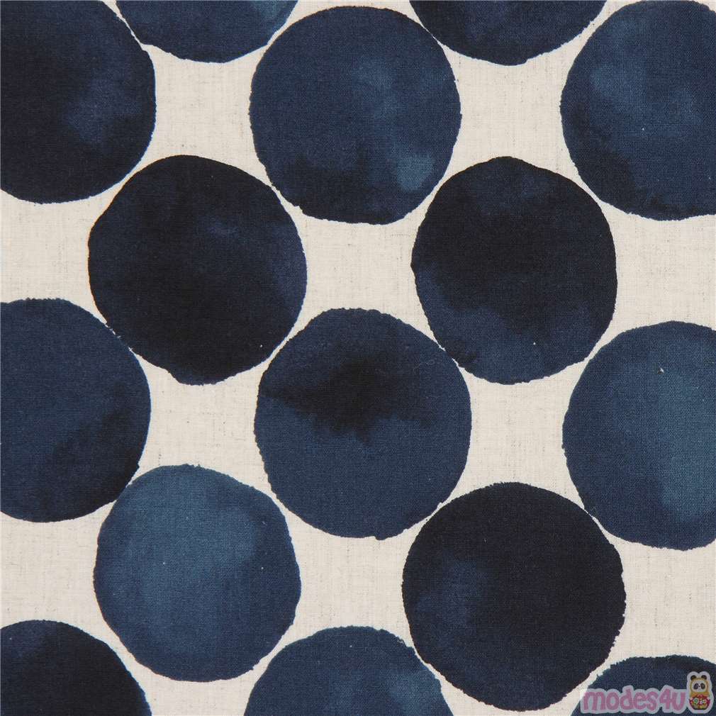 circle navy blue natural color Cotton Linen Kokka fabric Fabric by ...