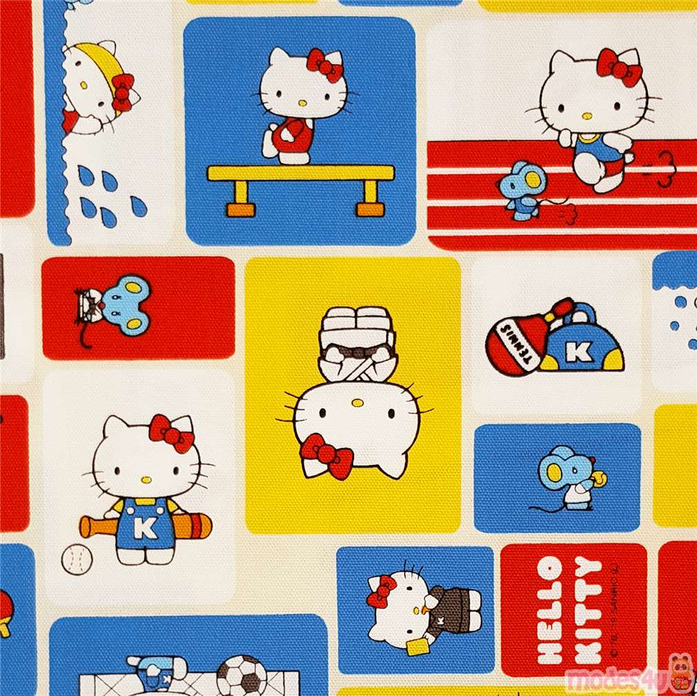 colorful Hello Kitty sports patchwork pattern oxford fabric Fabric by ...