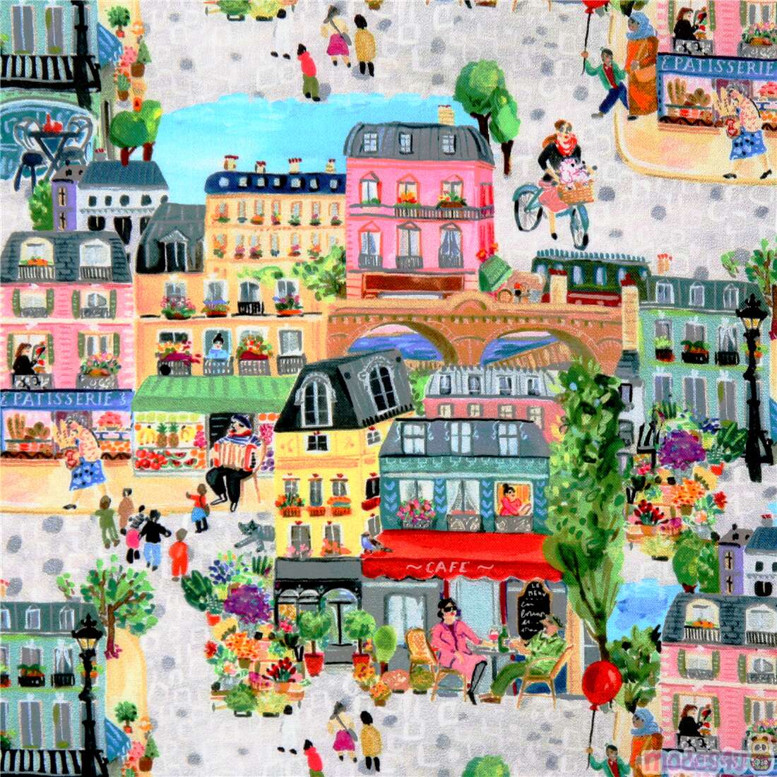 colorful Paris town fabric with shops by Dear Stella Fabric by Timeless ...