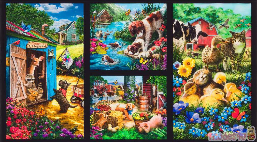 colorful Robert Kaufman farm animal panel fabric Fabric by Robert ...