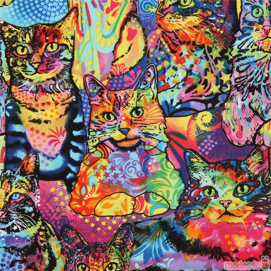 colorful fabric with packed rainbow cats Fabric by Japanese Indie - modes4u