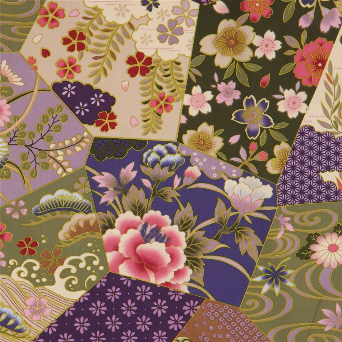 colorful flower patchwork fabric by Trans-Pacific Textiles Fabric by ...