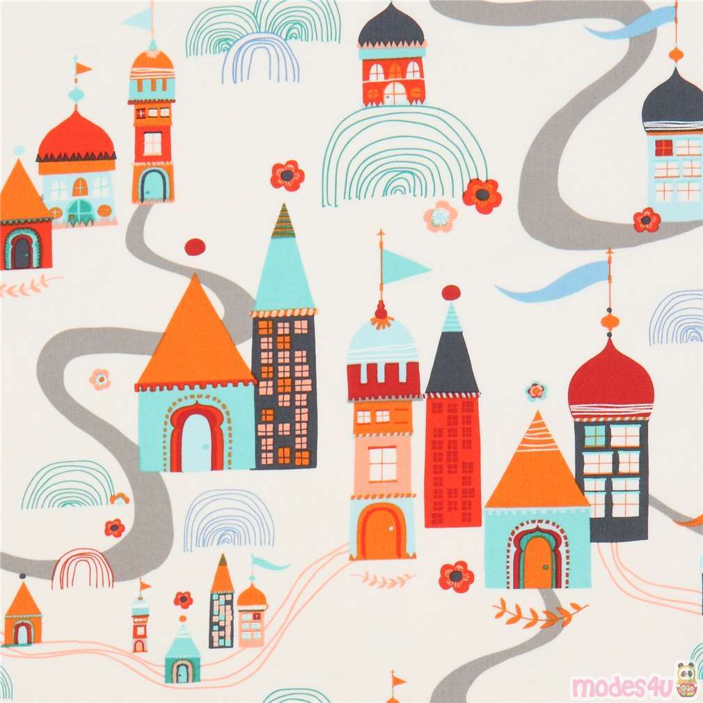 colorful house home building light cream by Art Gallery Fabrics Fabric ...