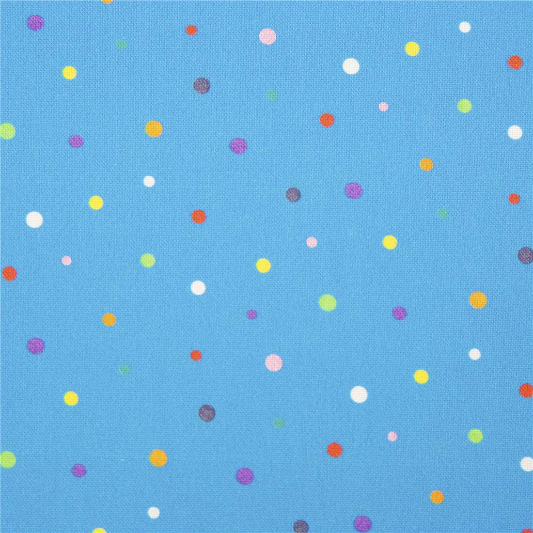 Blue With Colorful Irregular Polka Dots Fabric By Elizabeth s Studio