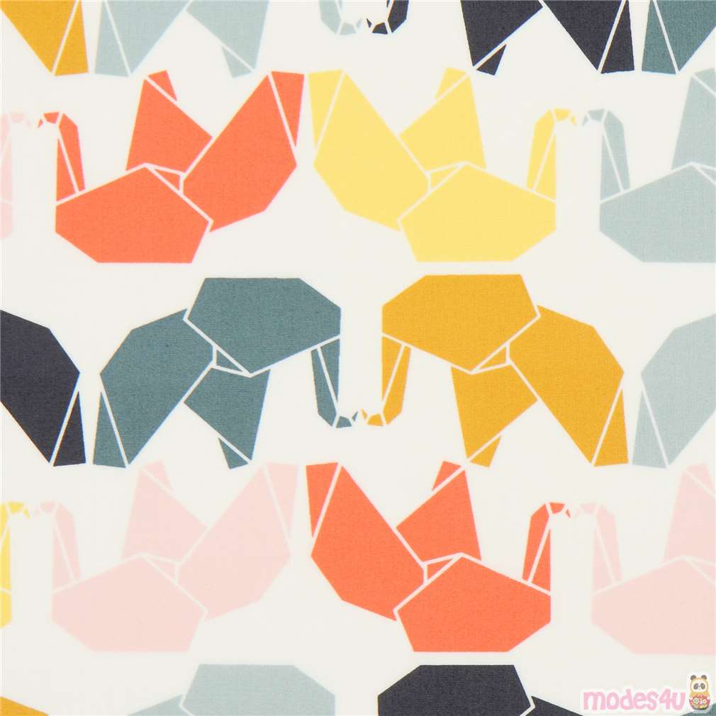 colorful origami elephant poplin fabric by Birch Fabric by Birch ...