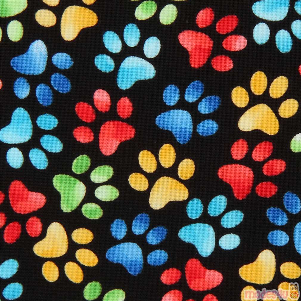 Remnant (46 x 112 cm) - colorful paw print fabric by Timeless Treasures ...