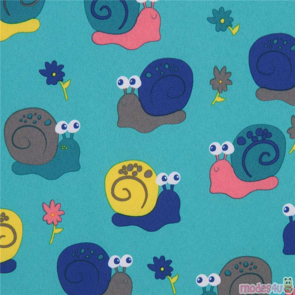 colorful snail soft shell fabric in green Fabric by Japanese Indie ...