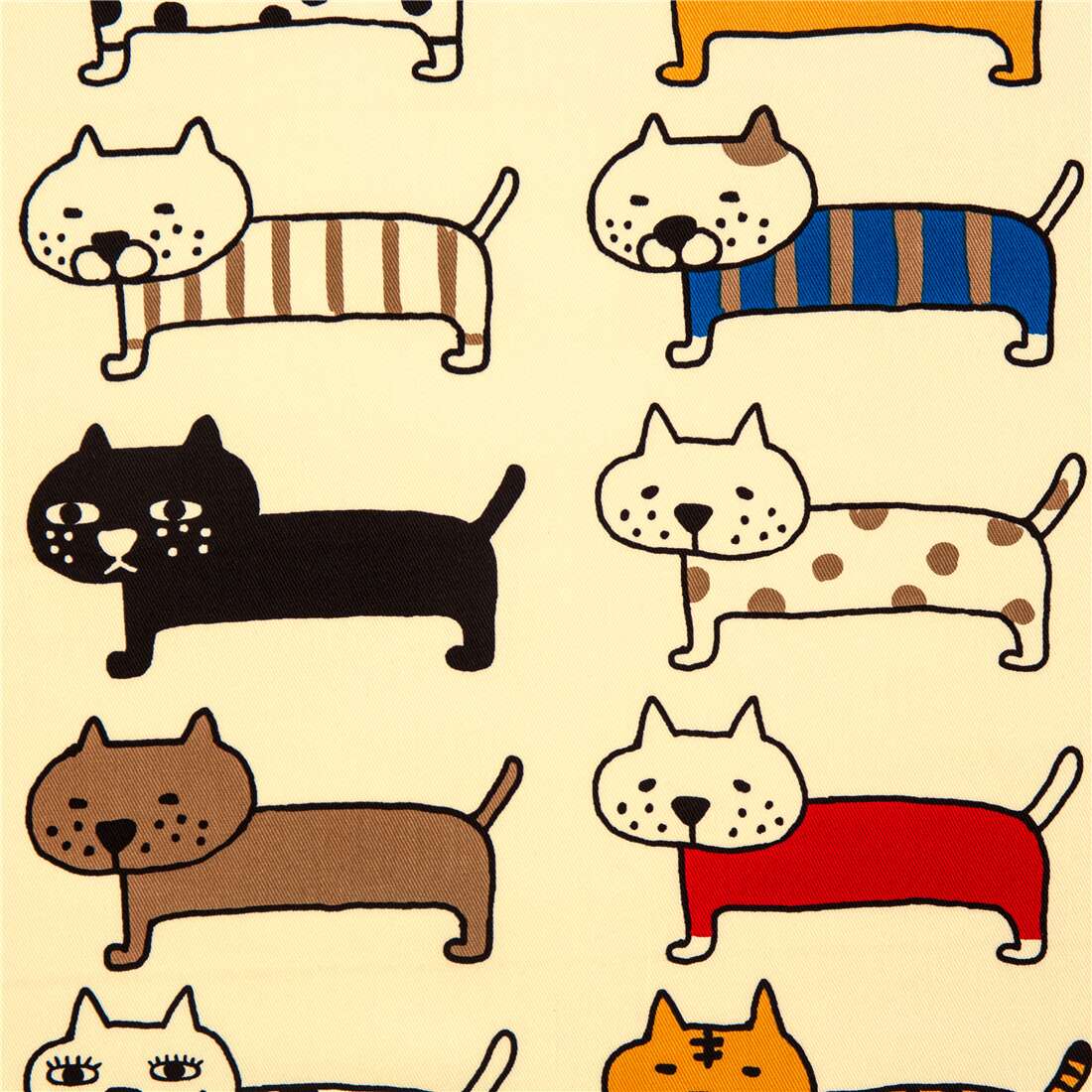 Simple Funny Patterned Cats Fabric by Japanese Indie - modes4u