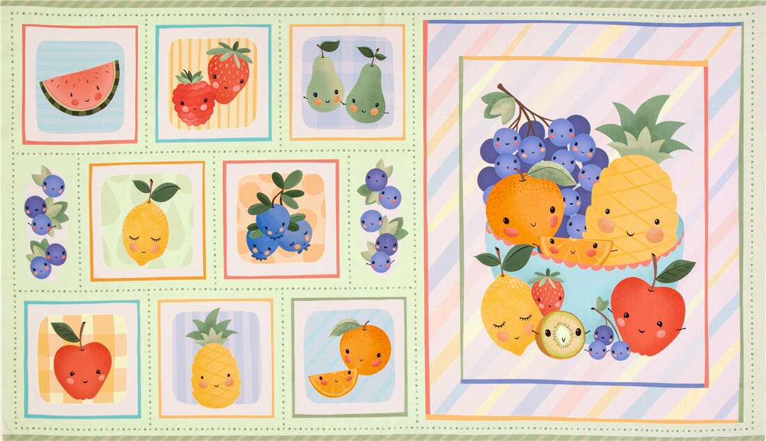 Fruity Cuties Colourful Smiling Fruits Panel Fabric by Michael Miller ...