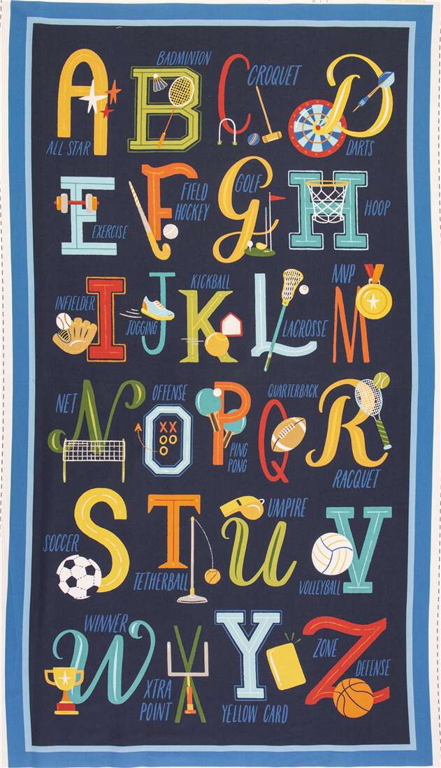 Estrellas Del Patio Alfabeto Deportivo Panel Fabric by Michael Miller ...