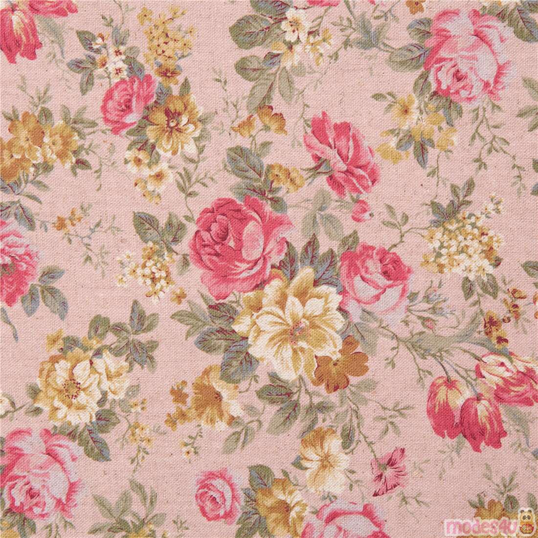 cotton flax fabric in light mauve with vintage flower design by Robert ...