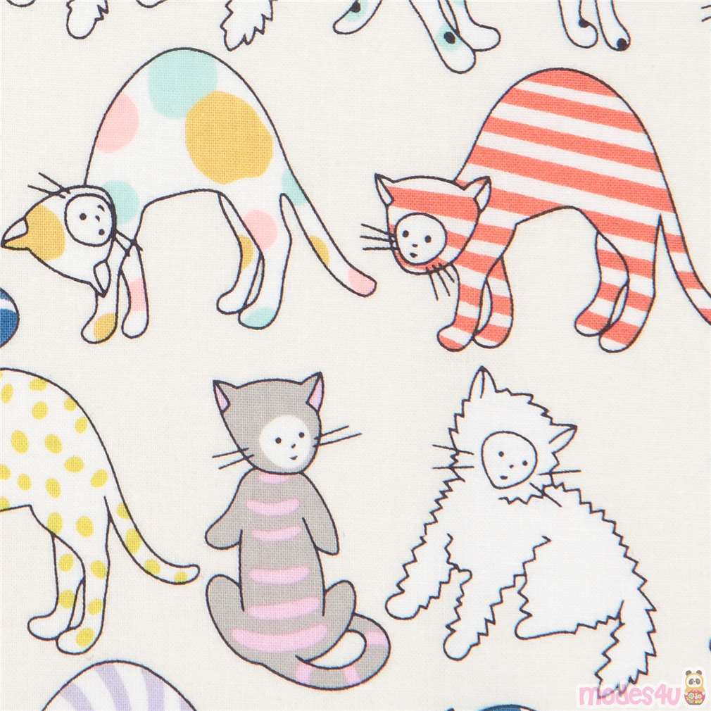 cream Alexander Henry fabric funny colorful cat Kitty Kat Max Fabric by ...