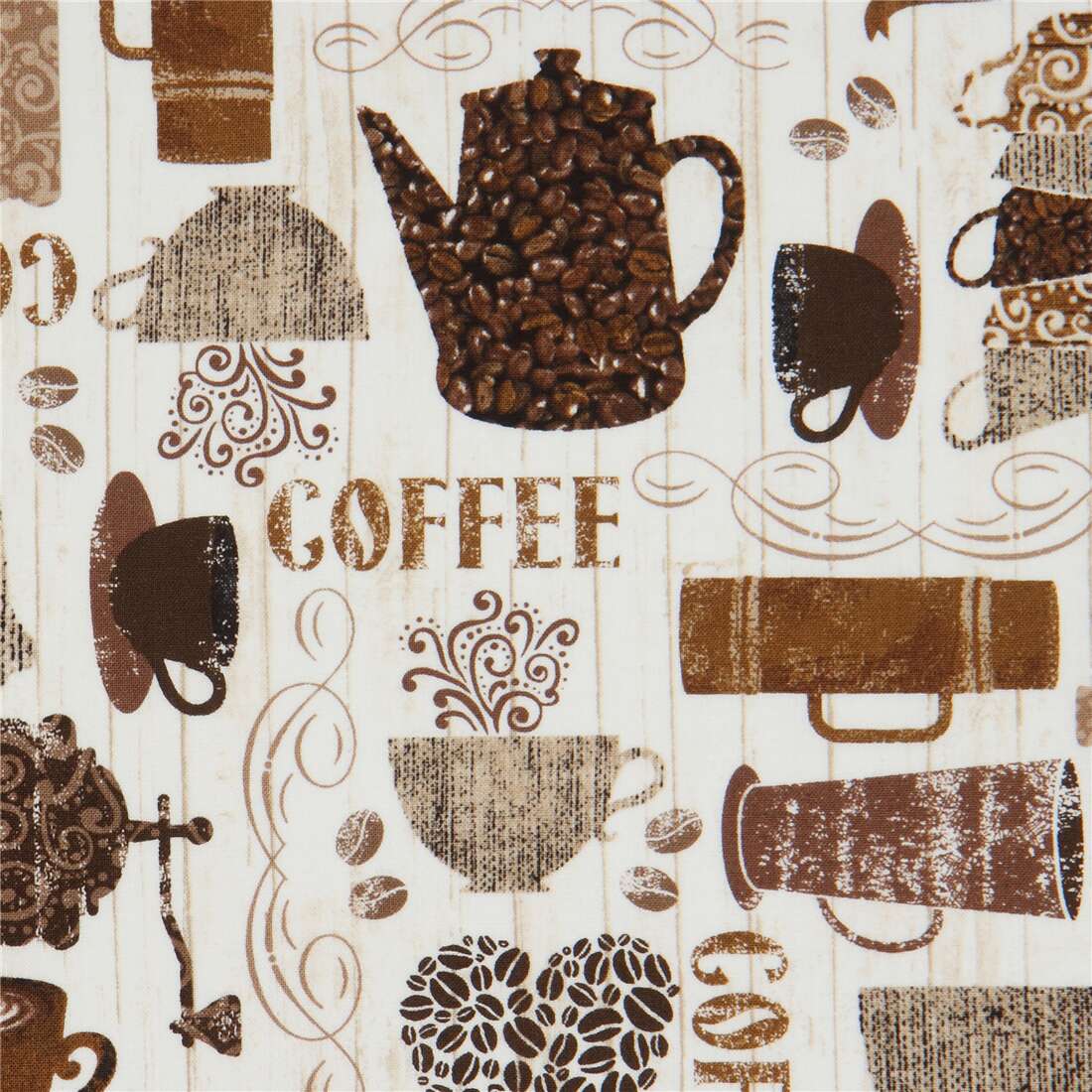 cream Timeless Treasures coffee kettle and mug motif fabric Fabric by ...