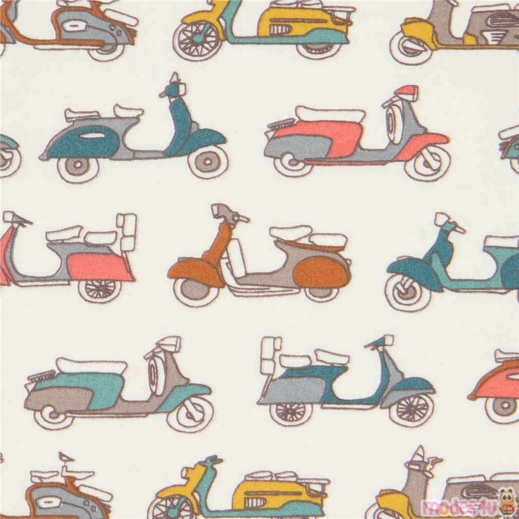 cream cute moped motorcycle vehicle transport birch organic fabric from ...